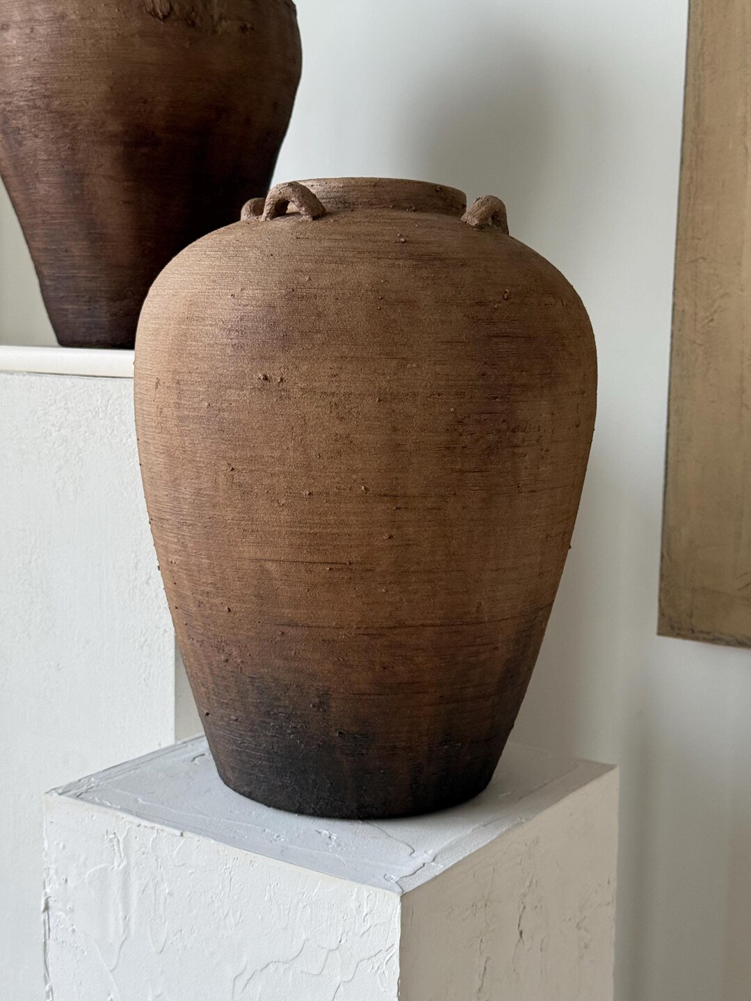 Large Rustic Floor Vase, Aged Vessel, 14'' Tall, Rustic Mediterranean ...