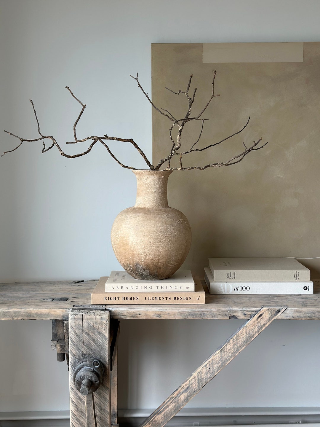 Aged Vessel, Stone Textured Vase, 14'' Tall, Rustic Artisan Vase, Hand ...