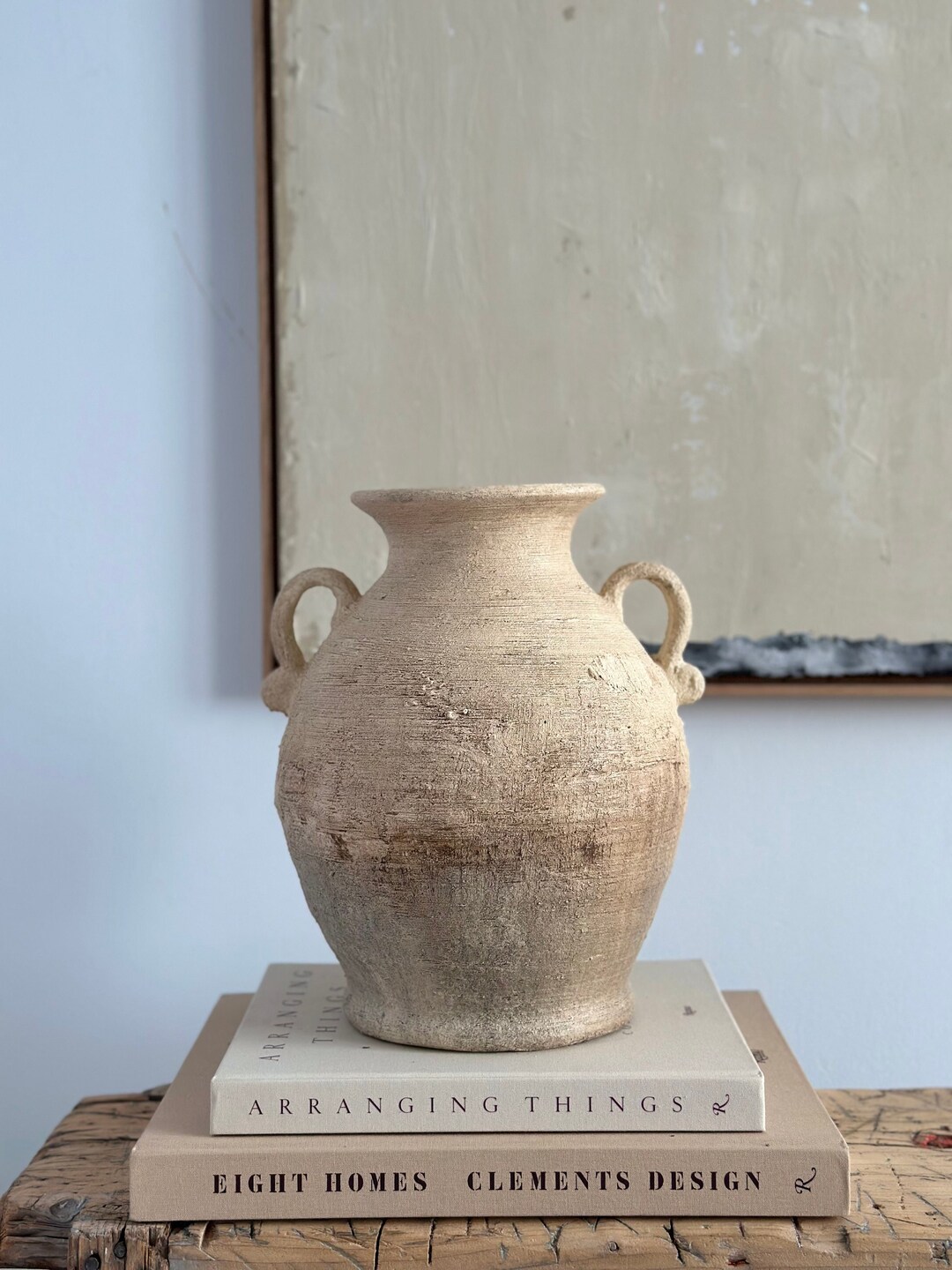 Aged Vessel With Handles, Terracotta Vase, 12'' Tall, Rustic Artisan ...