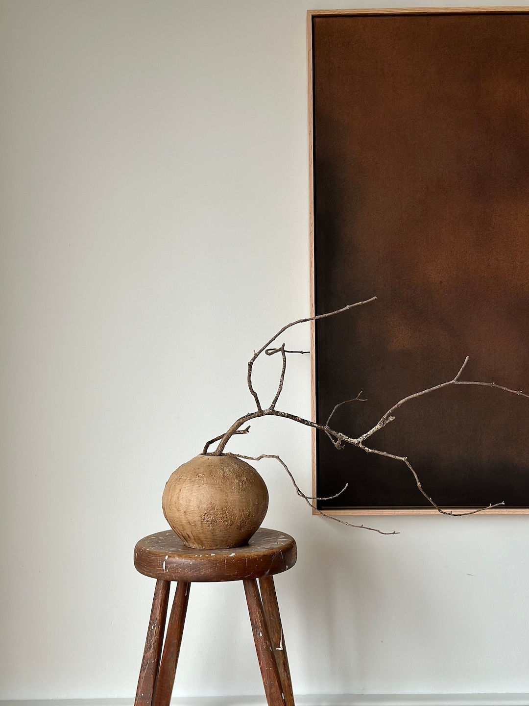 Aged Vessel, 7'' Tall, Sphere Shape Vase, Rustic Distressed Vase, Hand ...