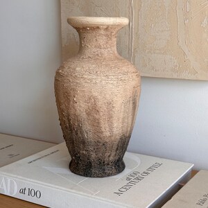 Rustic Vase, 12'' Tall, Aged Vessel With Texture, Beige and Black Vase ...