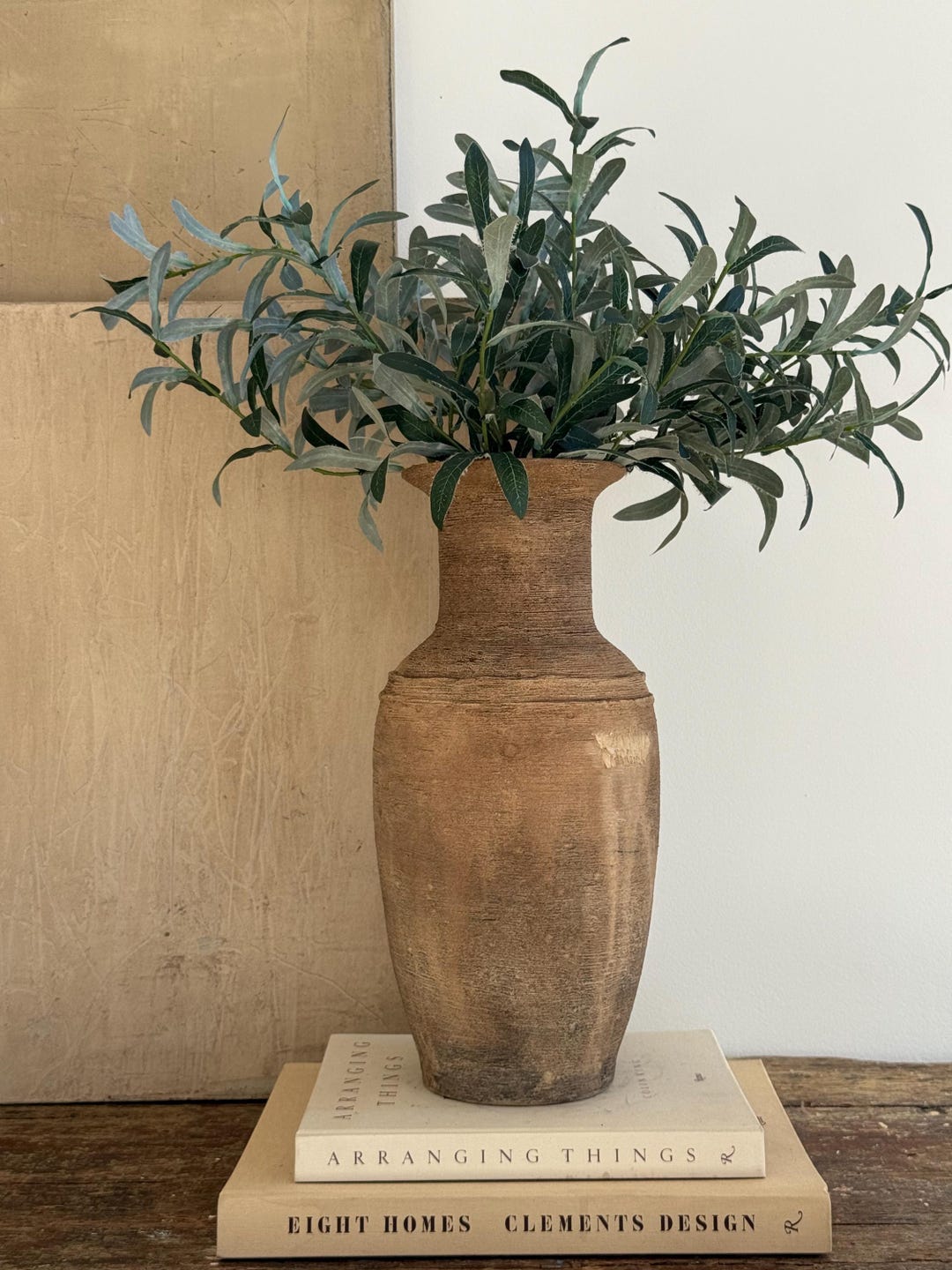 Hand-painted Beige Rustic Floor Vase: 16" Aged Textured Ceramic - Etsy