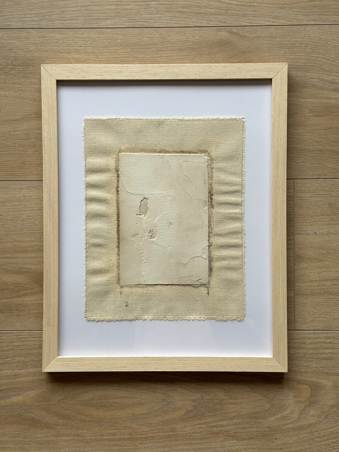 Abstract Art on Raw Cotton, 8x10'' Artwork, Optional Oak Frame, Wabi ...