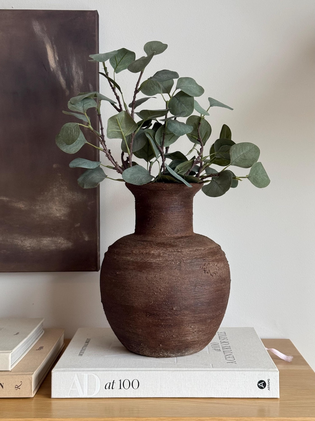 Aged Vessel, 11'' Tall, Rustic Distressed Vase, Hand Painted Vase ...