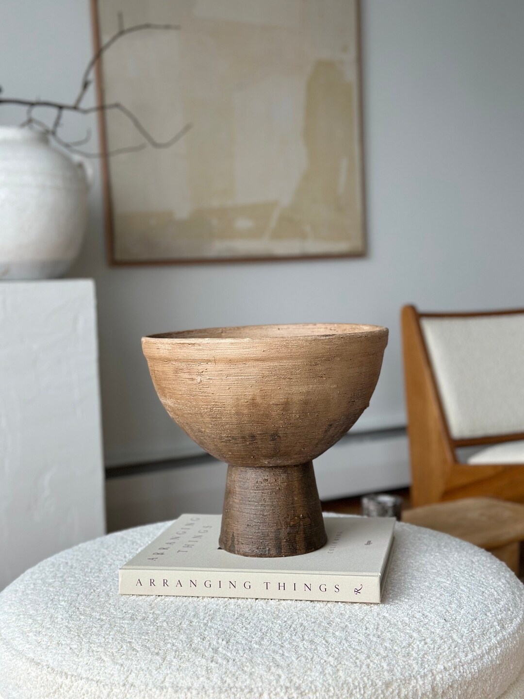 Rustic Pedestal Bowl, 10.5’’ Wide, Rustic Catchall, Caramel and Gray ...