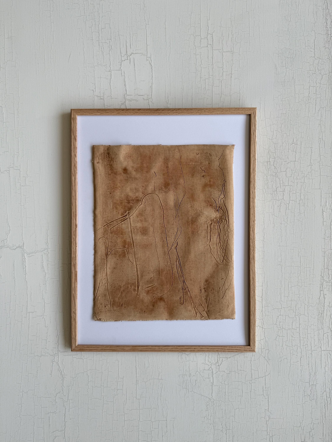 Beige and Rust Abstract Painting on Cotton: Wabi-sabi Art, Optional Oak ...