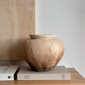 Large Vase, Aged Vessel, 9.5'' Tall, Rustic Distressed Vase, Hand ...