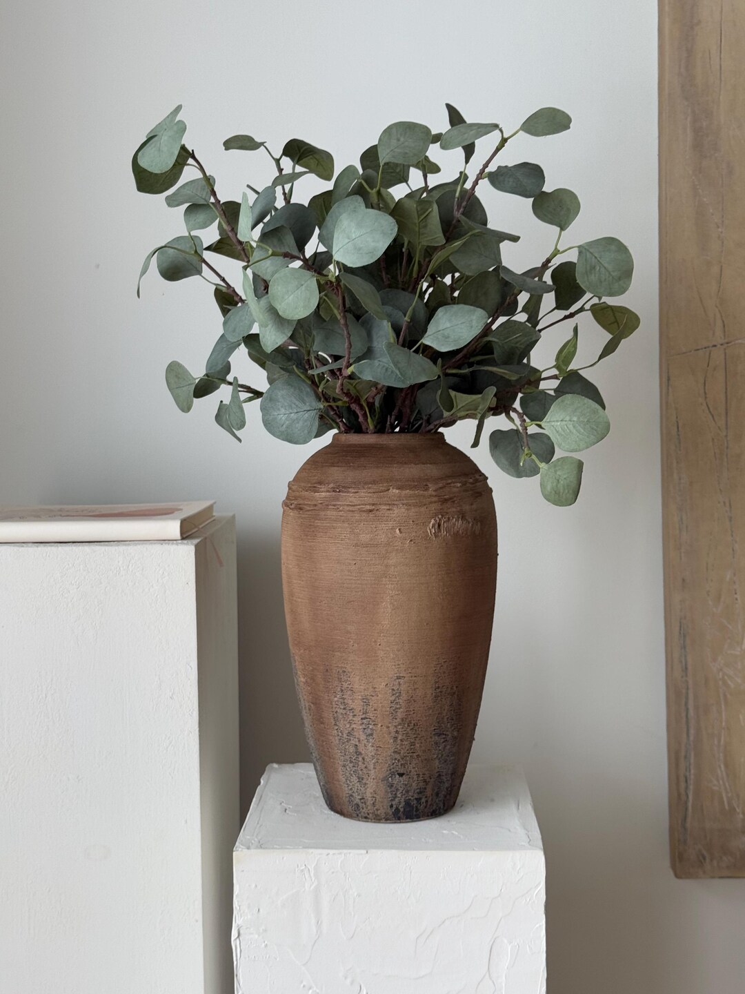 Rustic Stone Texture Vase, Aged Vessel, 12'' Tall, Rustic Mediterranean ...