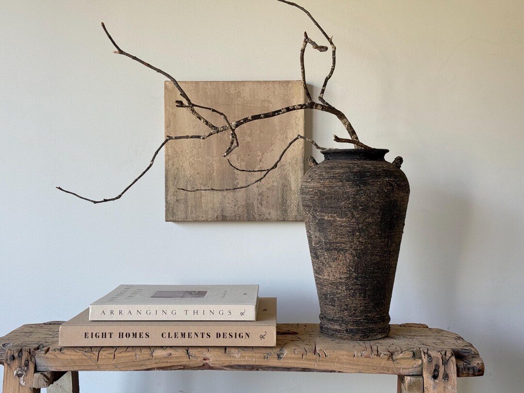 Rustic Black Vase 12.5'' Tall, Aged Vessel, Artisan Hand Painted Vase ...