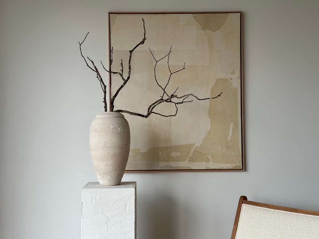 Tall Rustic Vase, Matte Beige Vase, Aged Vessel, 14.5'' Tall, Hand ...