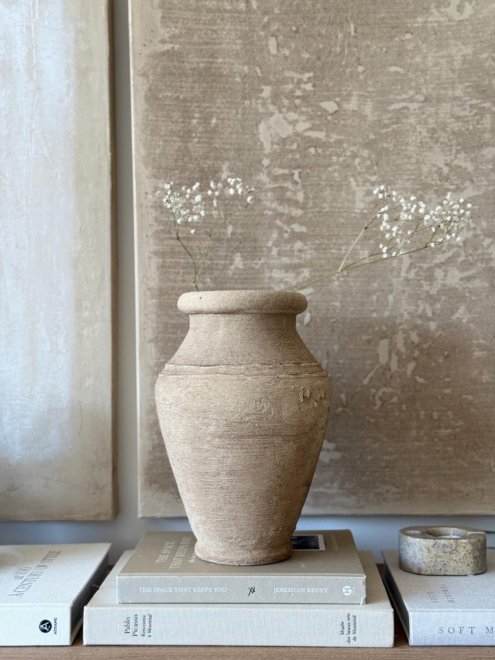 Hand-painted Beige Rustic Vase: Textured Ceramic Decor, 12" - Etsy