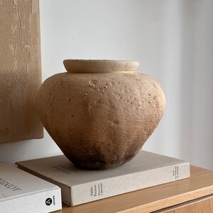 Large Vase, Aged Vessel, 9.5'' Tall, Rustic Distressed Vase, Hand ...