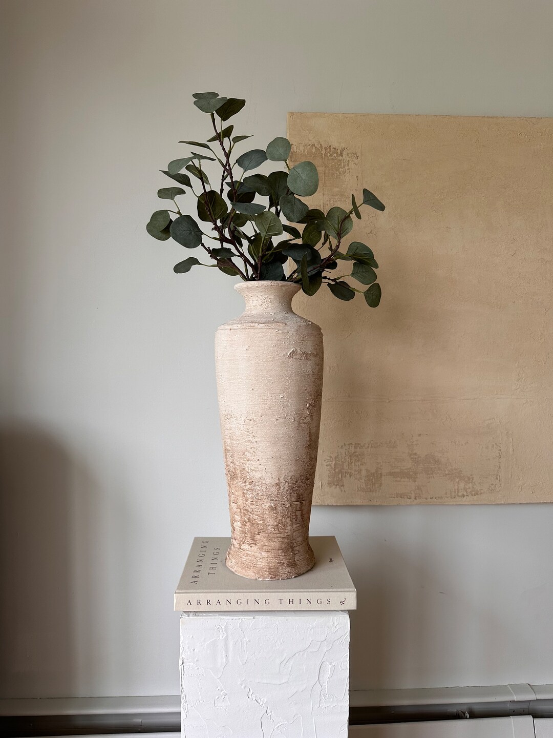 Floor Vase, Ecru Matte Vase, Aged Vessel, 18.5'' Tall, Hand Painted ...