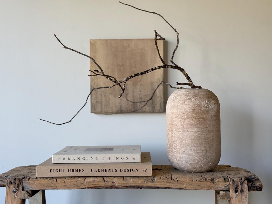 Beige Matte Vase, Aged Vessel, 10.5'' Tall, Hand Painted Artisan Vase ...