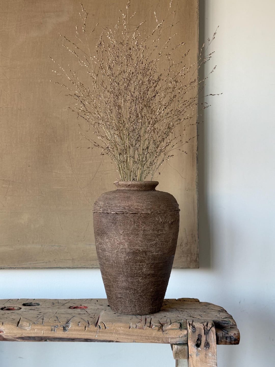 Aged Vessel, 10.5'' Tall, Rustic Distressed Vase, Hand Painted Vase ...