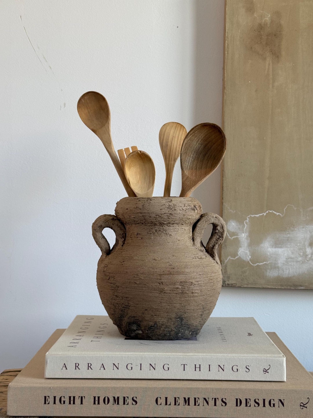 Terracotta Vase, Aged Vessel With Handles, 7.5'' Tall, Rustic ...