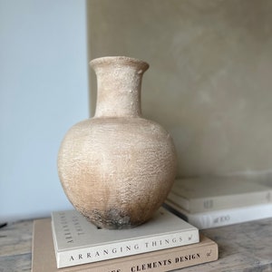 Aged Vessel, Stone Textured Vase, 14'' Tall, Rustic Artisan Vase, Hand ...