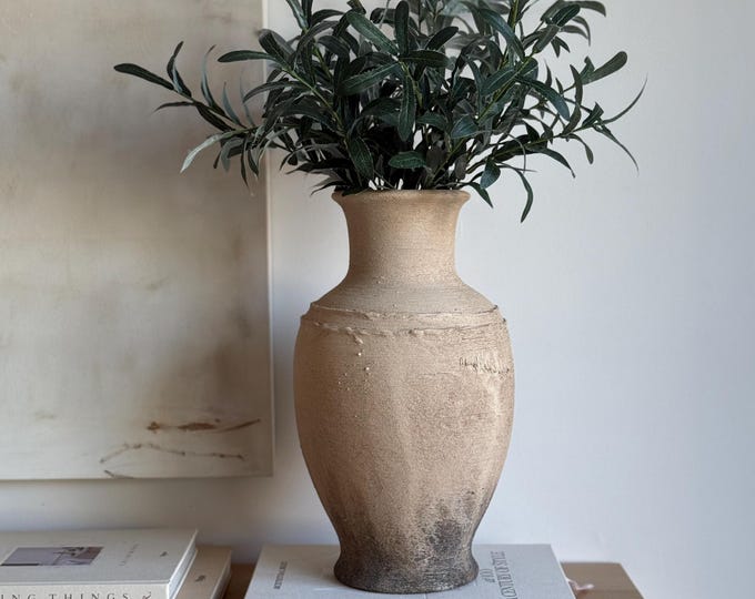 Floor Vase, Aged Vessel, 16.5'' Tall, Rustic Distressed Vase, Hand ...