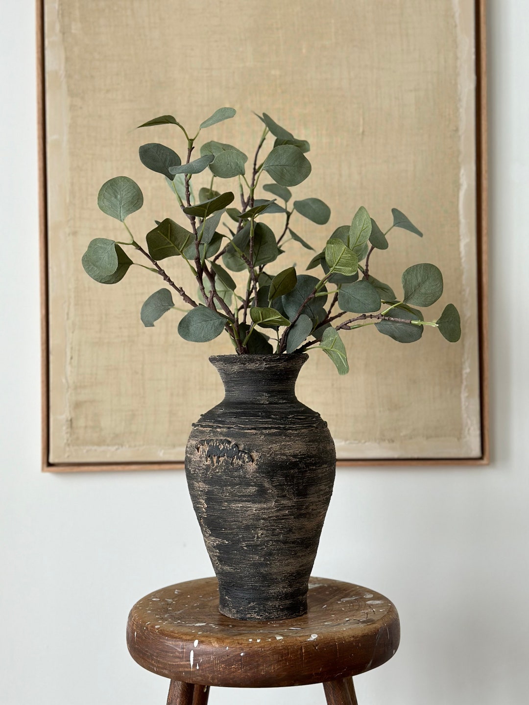 Rustic Black Vase 11'' Tall Aged Vessel Artisan Hand - Etsy