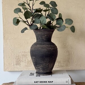 Rustic Black Vase 10.5'' Tall, Aged Vessel, Artisan Hand Painted Vase ...