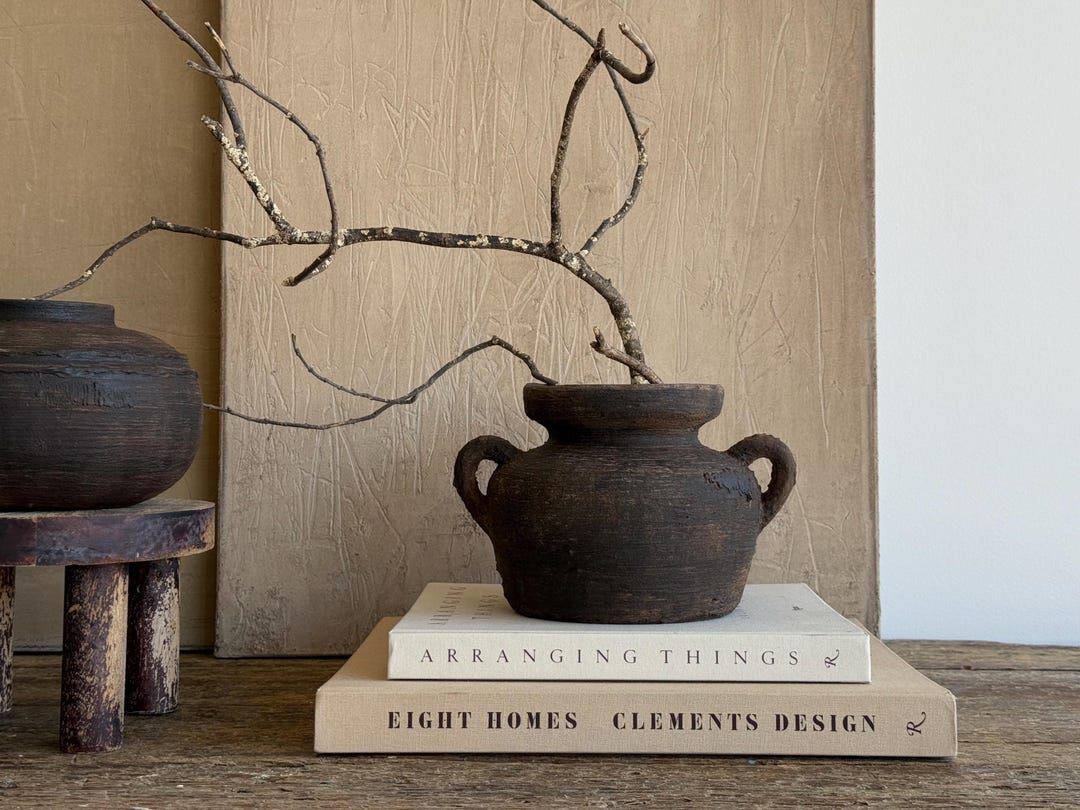 Black Matte Vase, Black Rustic Jug With Handle 9'' Wide, Wabi-sabi Vase , Artisan Hand Finish ...