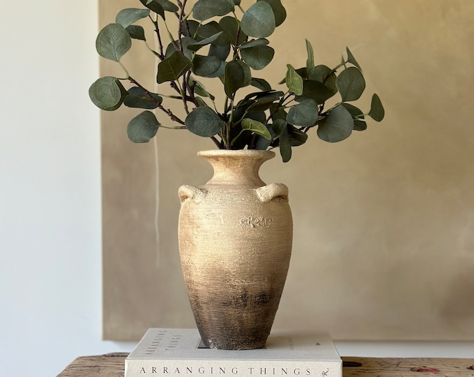 Rustic Vase, 11'' Tall, Aged Vessel With Texture, Rustic Floor Vase ...
