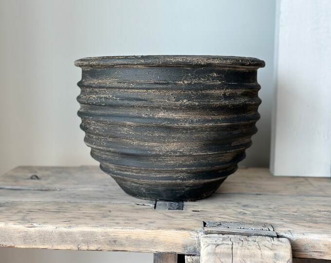 Large Tree Planter 13'' Wide, White Rustic Artisan Hand Painted Planter ...