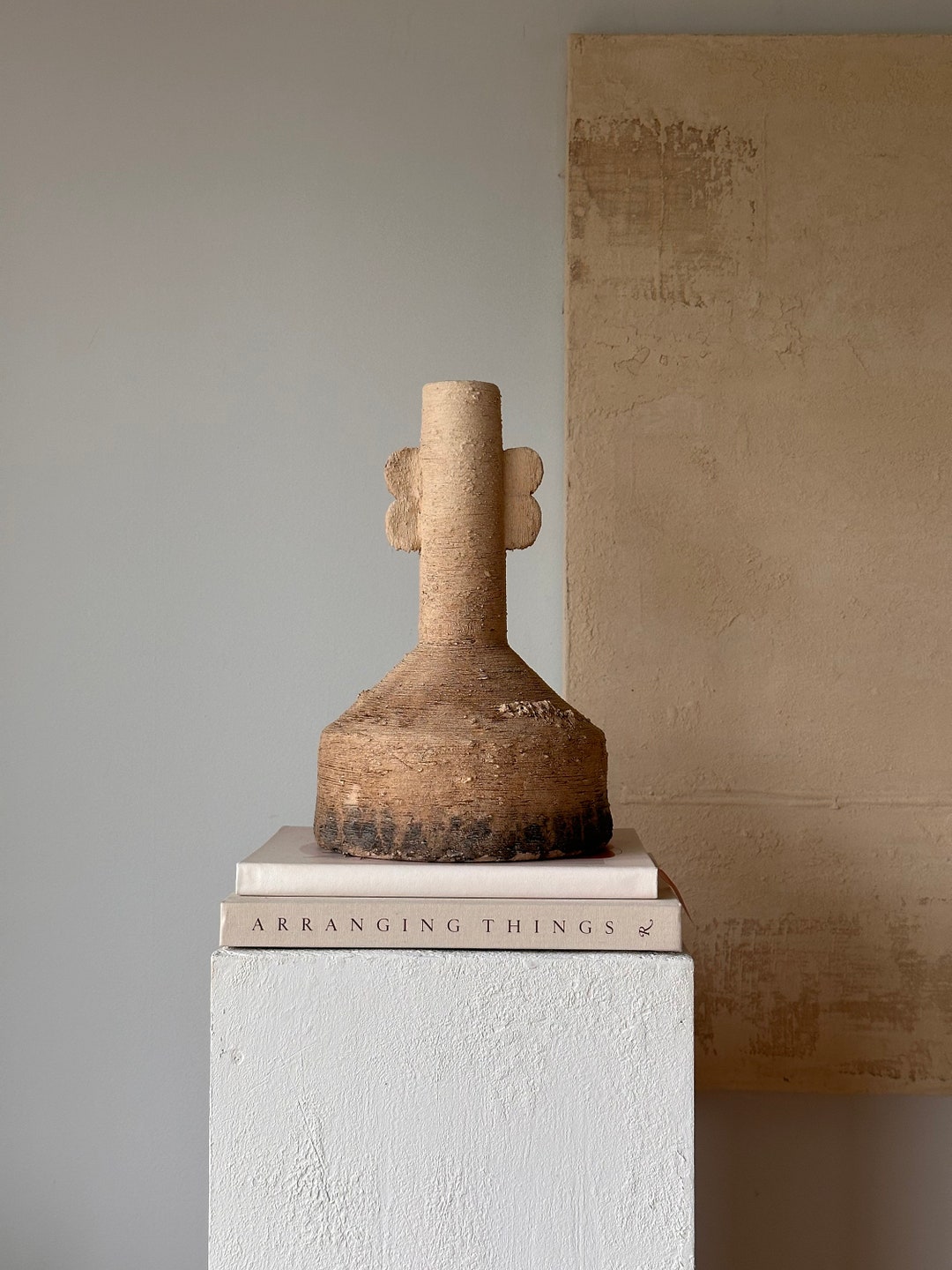 Distressed Vase, 12'' Tall, Aged Vessel With Texture, Rustic Vase, Hand ...