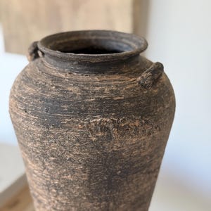 Rustic Black Vase 12.5'' Tall, Aged Vessel, Artisan Hand Painted Vase ...