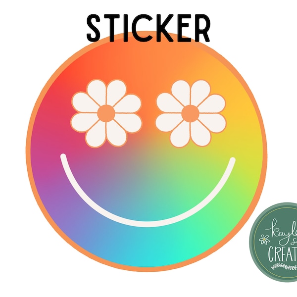Rainbow Flower Smiley Face Sticker - Etsy