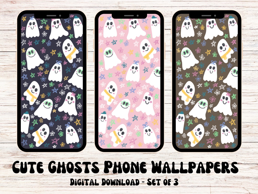 Cute Ghosts Halloween Phone Wallpapers Digital Download iPhone Android ...