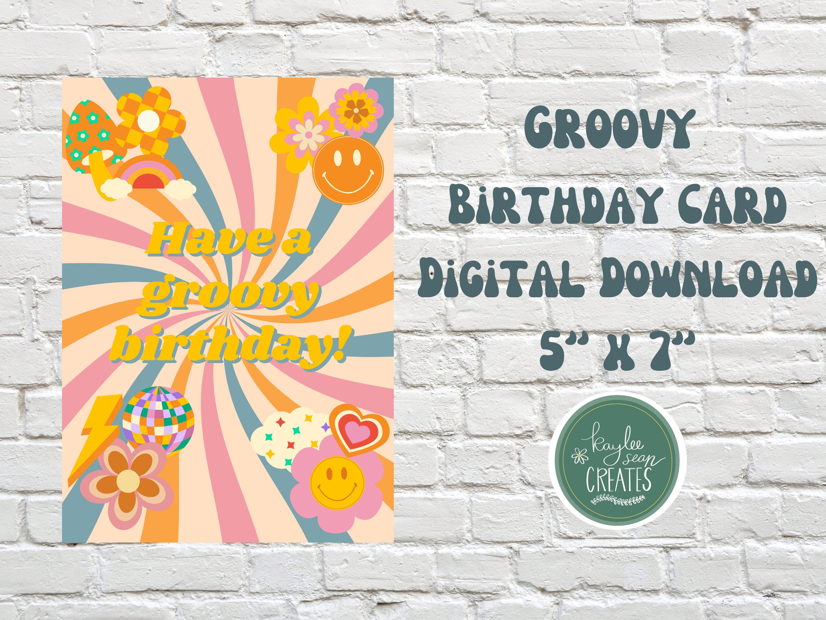Colorful Groovy Birthday Card Retro 60s 70s Printable Card - Etsy