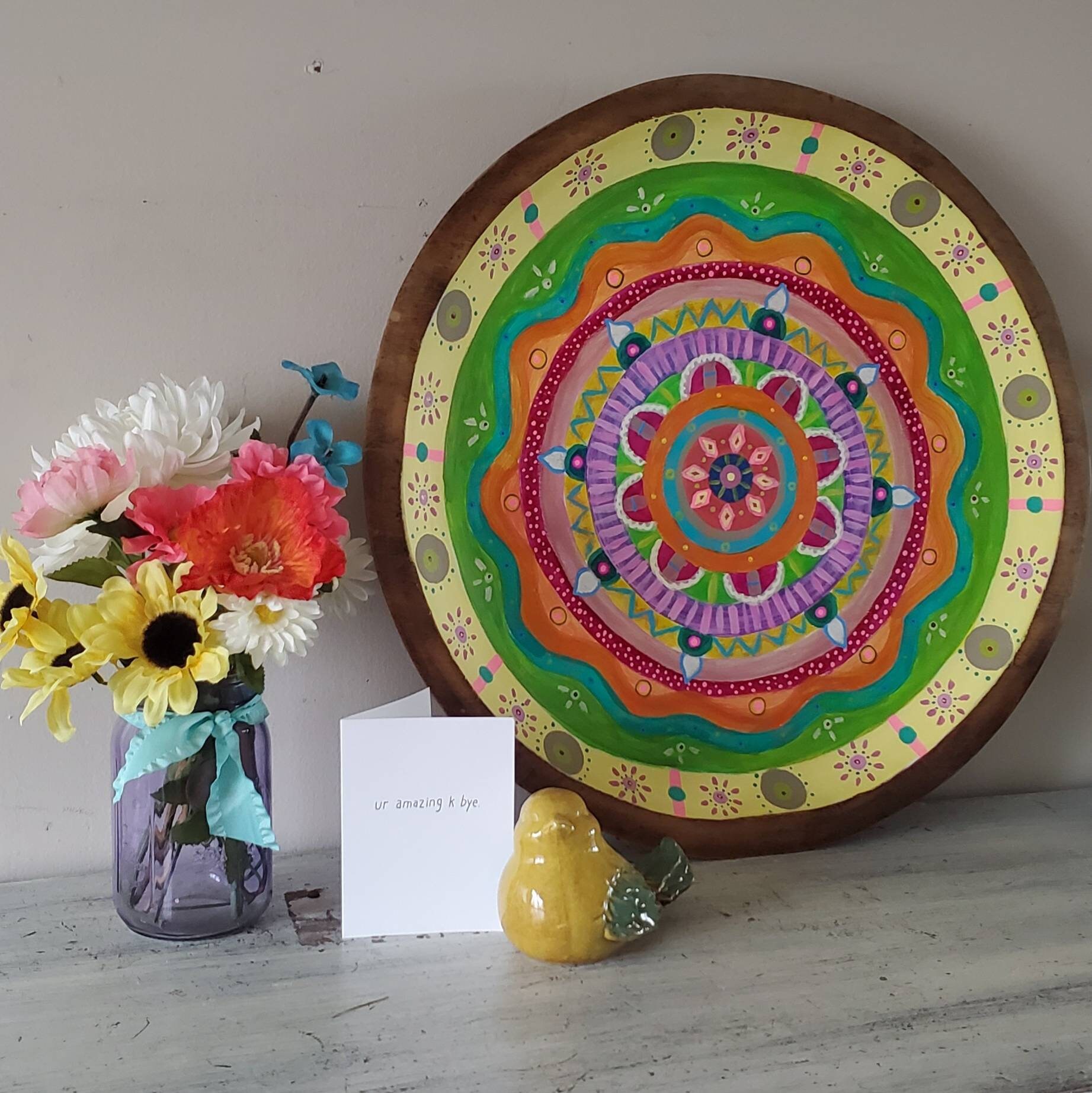 Mandala, Round Serving Tray, Wooden Serving Platter, Handpainted ...