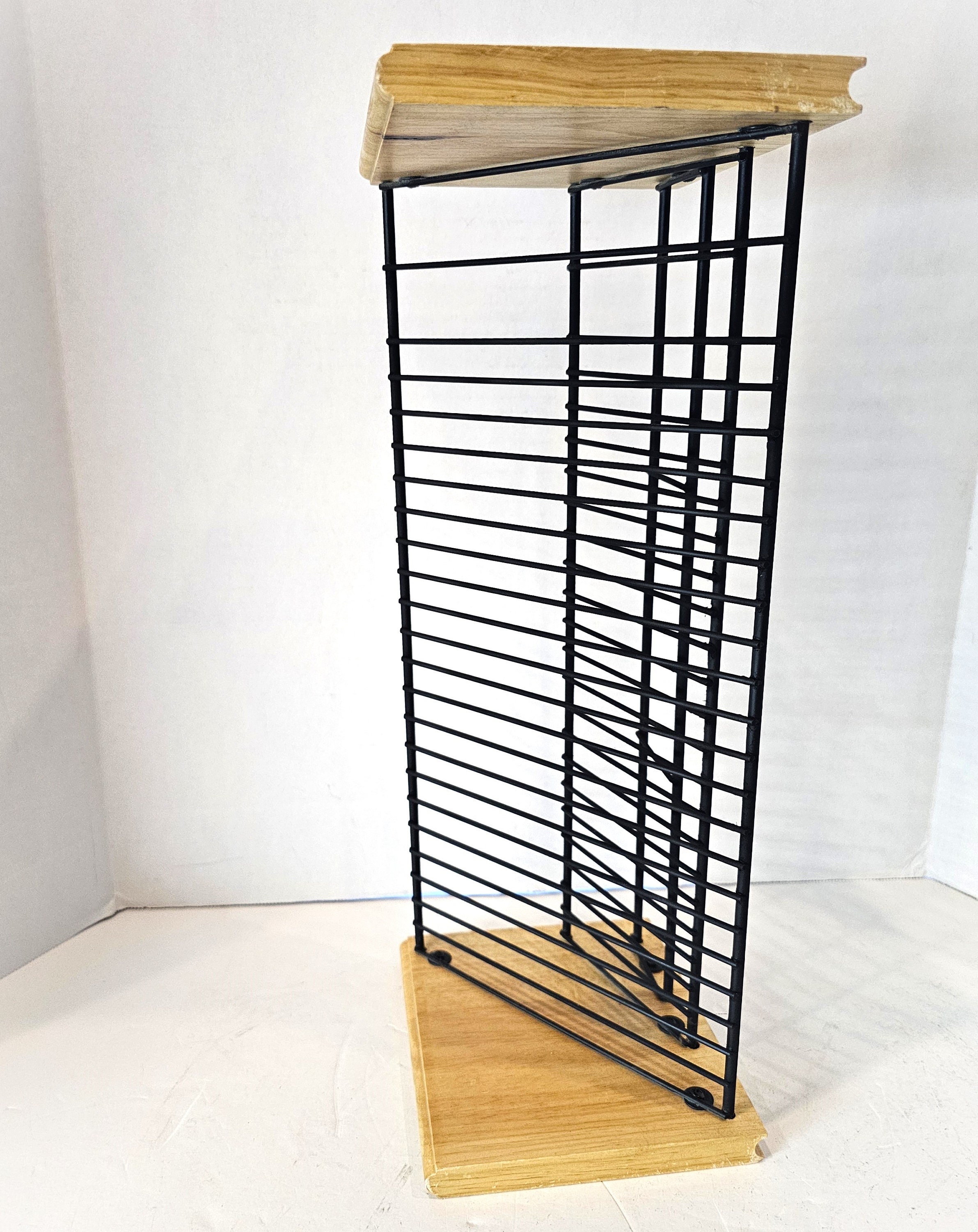 CD Wood and Wire Rack Display Stand 25 Compact Disc Holder Wood Top and ...