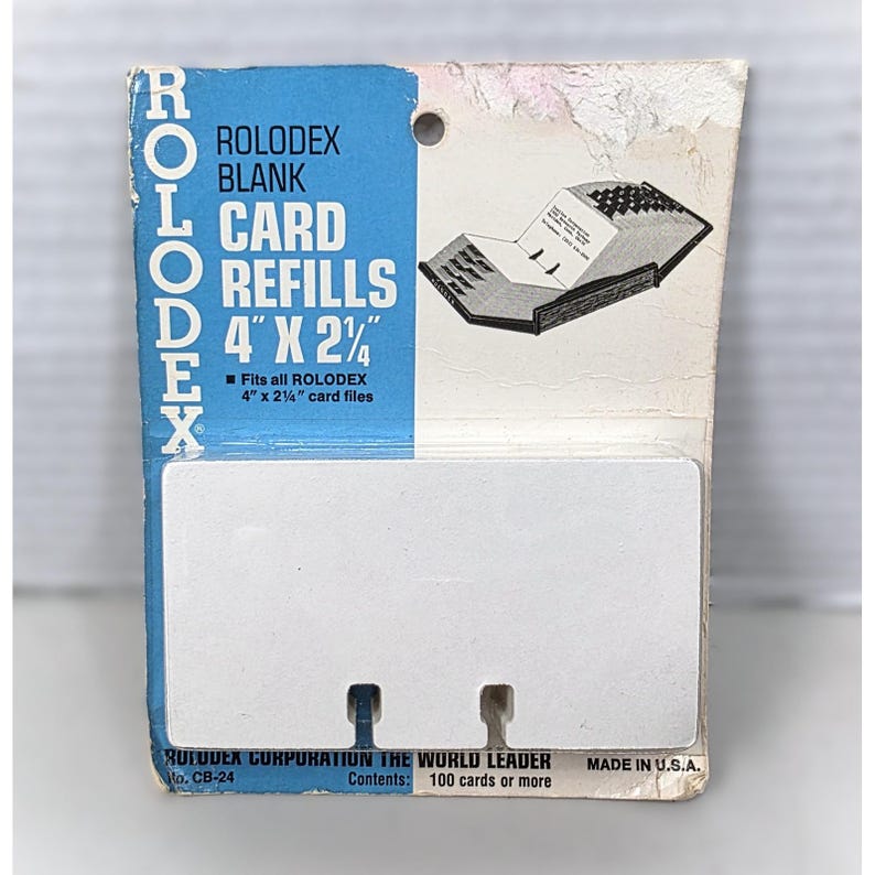 Rolodex Blank Card Refills 4 X 2 1/4 Inch CB-24 White New Old Stock 100 ...