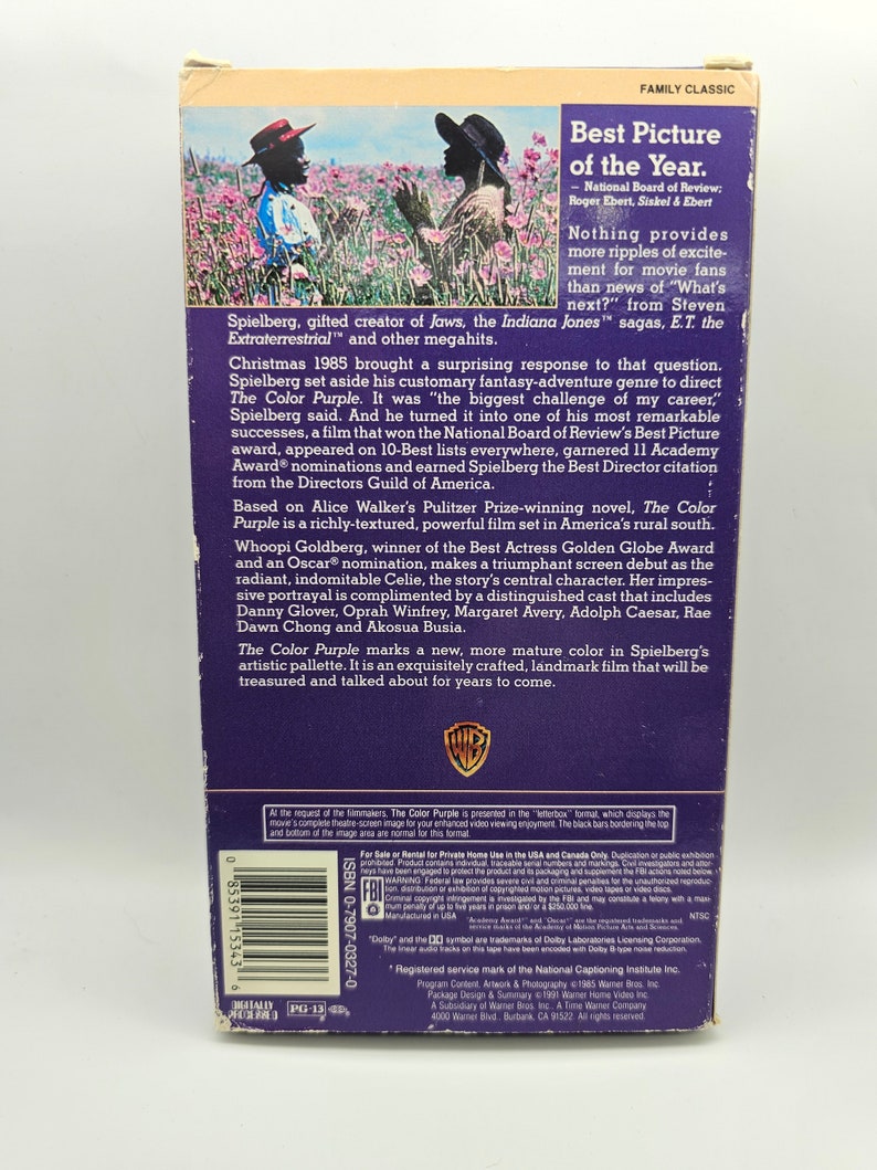 The Color Purple VHS Movie Steven Spielberg Film Whoopi Goldberg Oprah ...