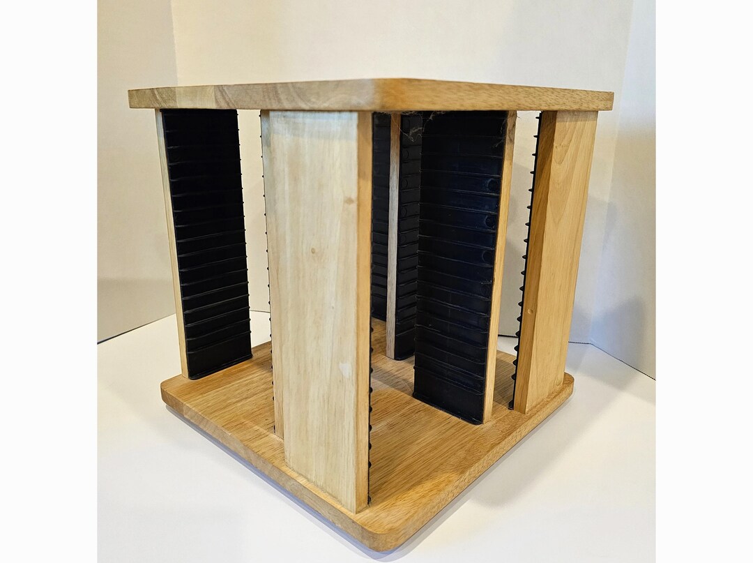 Revolving CD Rack Rotating Wood Desktop Spinning Stand 72 Compact Disc ...