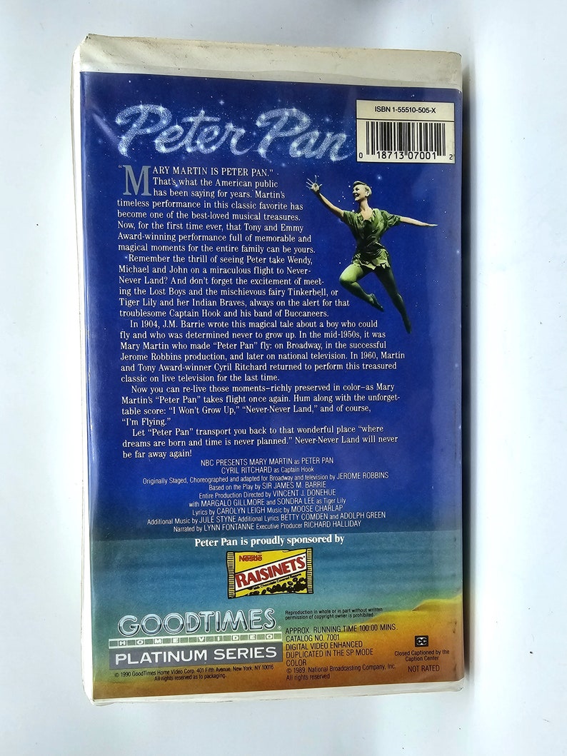 Peter Pan VHS Mary Martin Vintage Original Family Musical Classic 30th ...