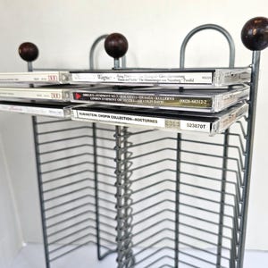 CD Wire Rack Display Stand 40 Compact Disc Holder Wood Ends Case Table ...