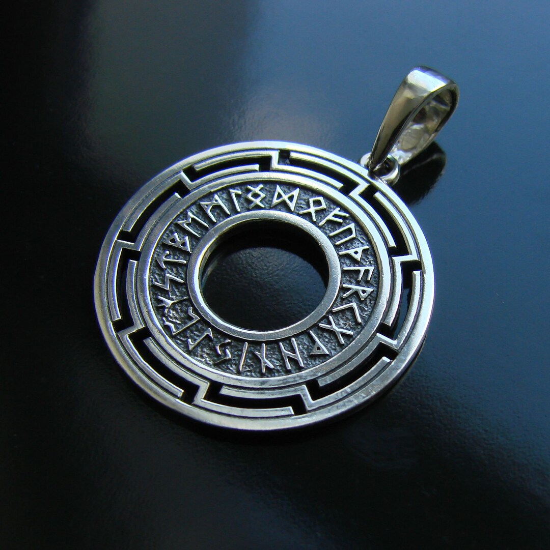 Viking Rune Wheel 925 Sterling Silver Pendant Heathen Runic Circle ...