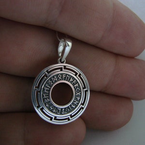 Viking Rune Wheel 925 Sterling Silver Pendant Heathen Runic Circle ...