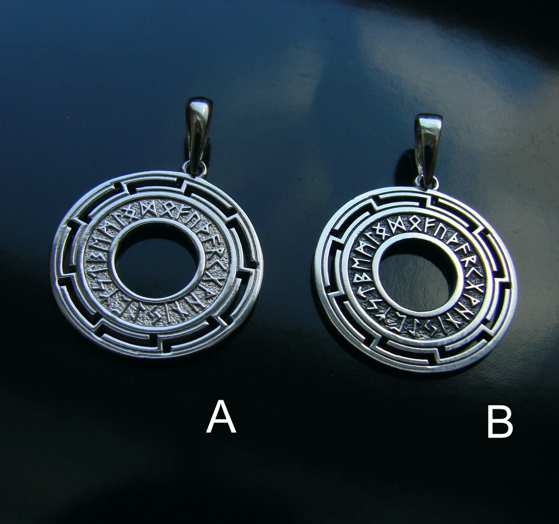 Viking Rune Wheel 925 Sterling Silver Pendant Heathen Runic - Etsy