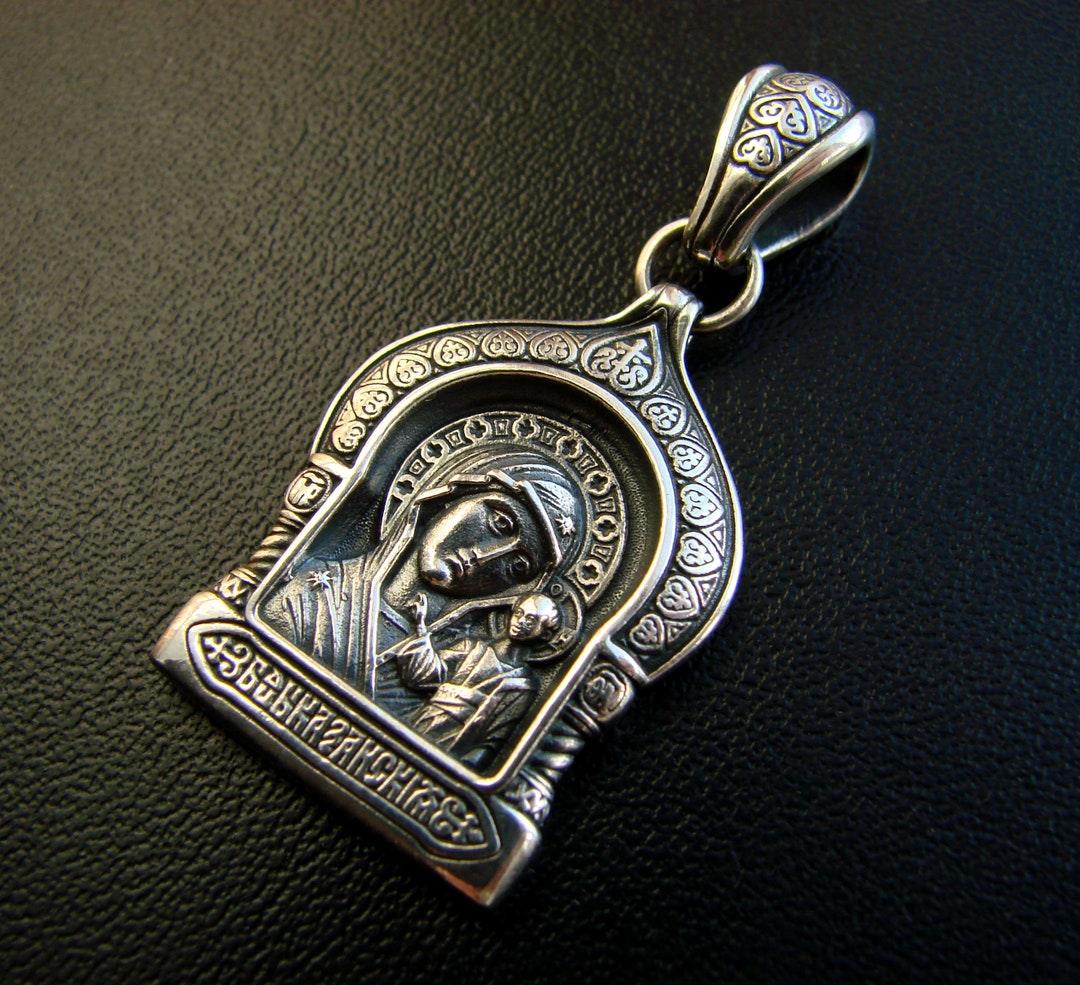 Christian Jewelry Greek Russian Orthodox Pendant Silver 925 Kazan Icon ...