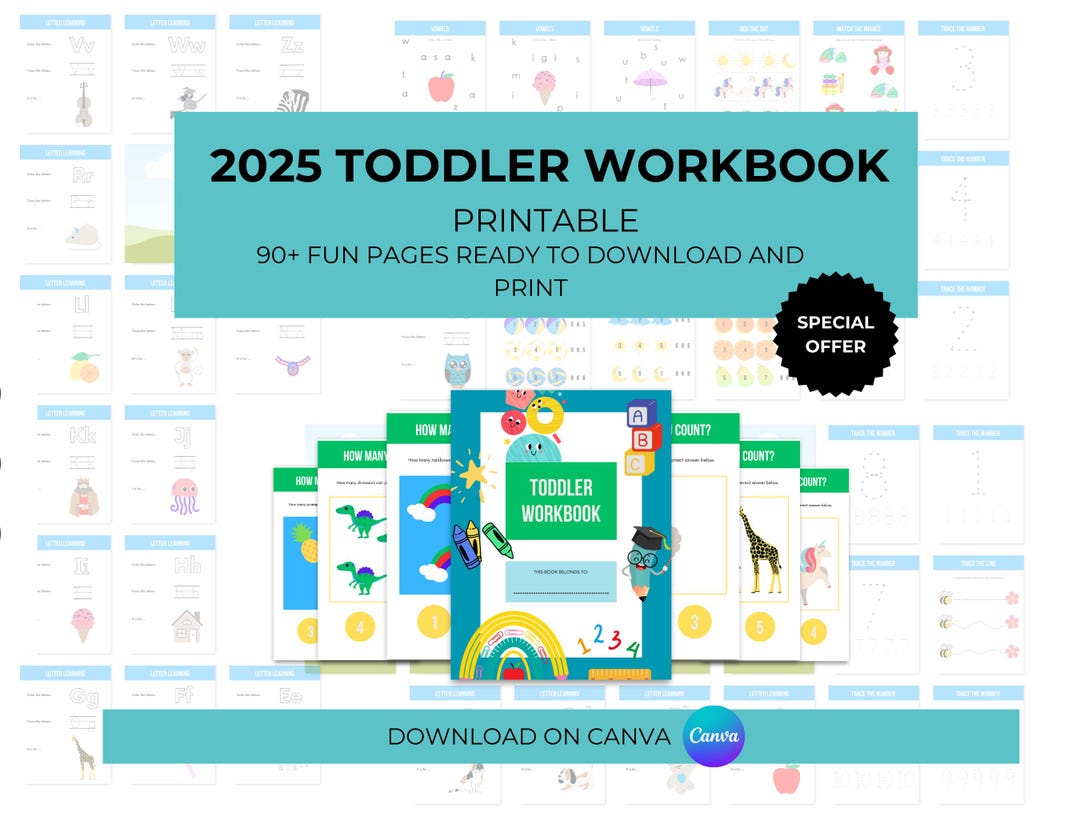 Toddler Educational Workbook Printable Preschool Workbook Tracing Pages ...