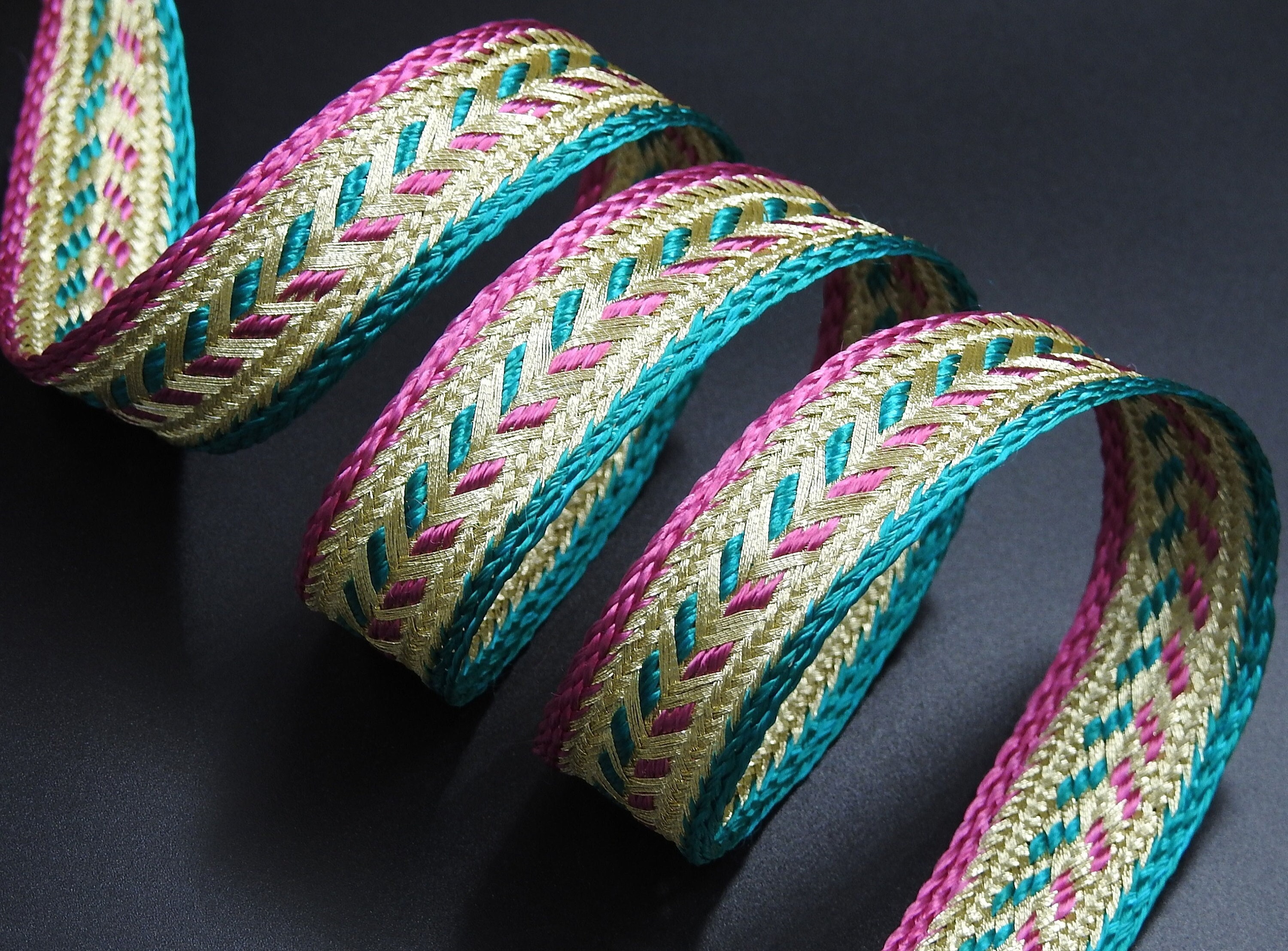 Multicolored Ribbon Braid 20mm, Gold Metallic Thread Braid| Pink| Green ...