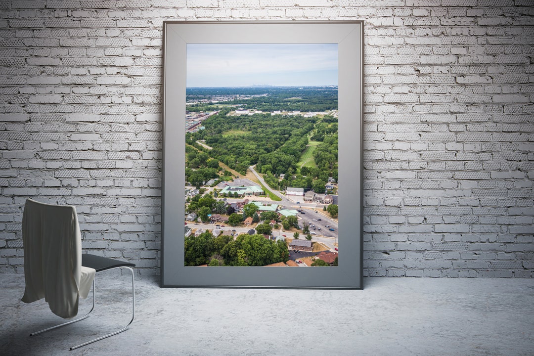 Aerial of Downtown Schererville, Indiana With Chicago Skyline ...