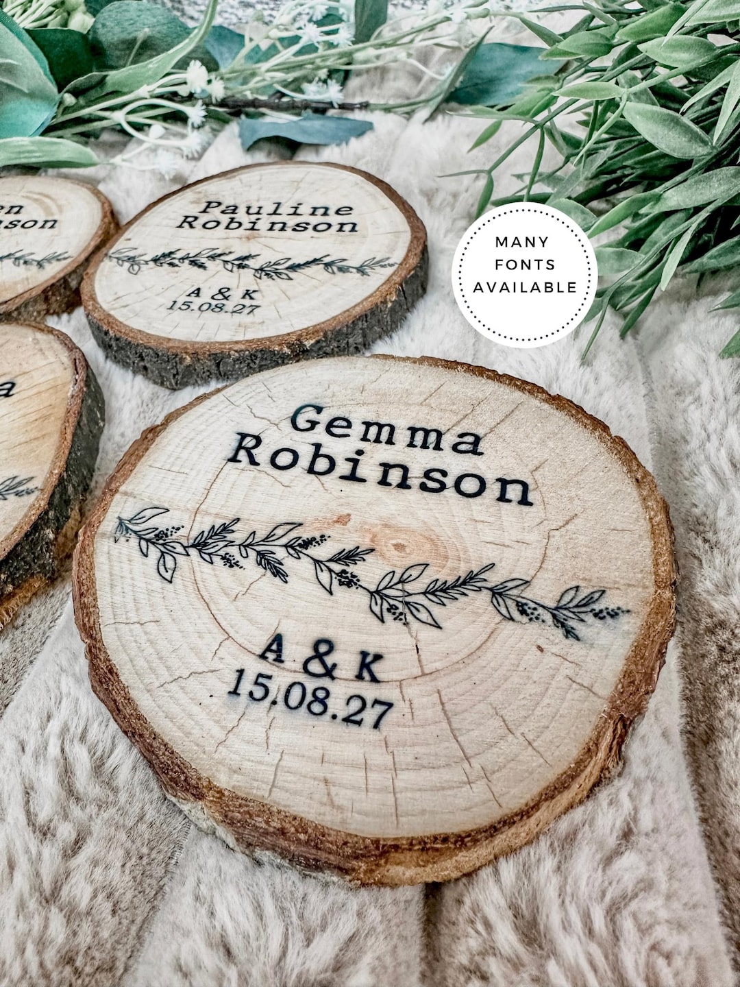 Wedding Wood Slice Log Place Names - Rustic Table Place Settings - Etsy