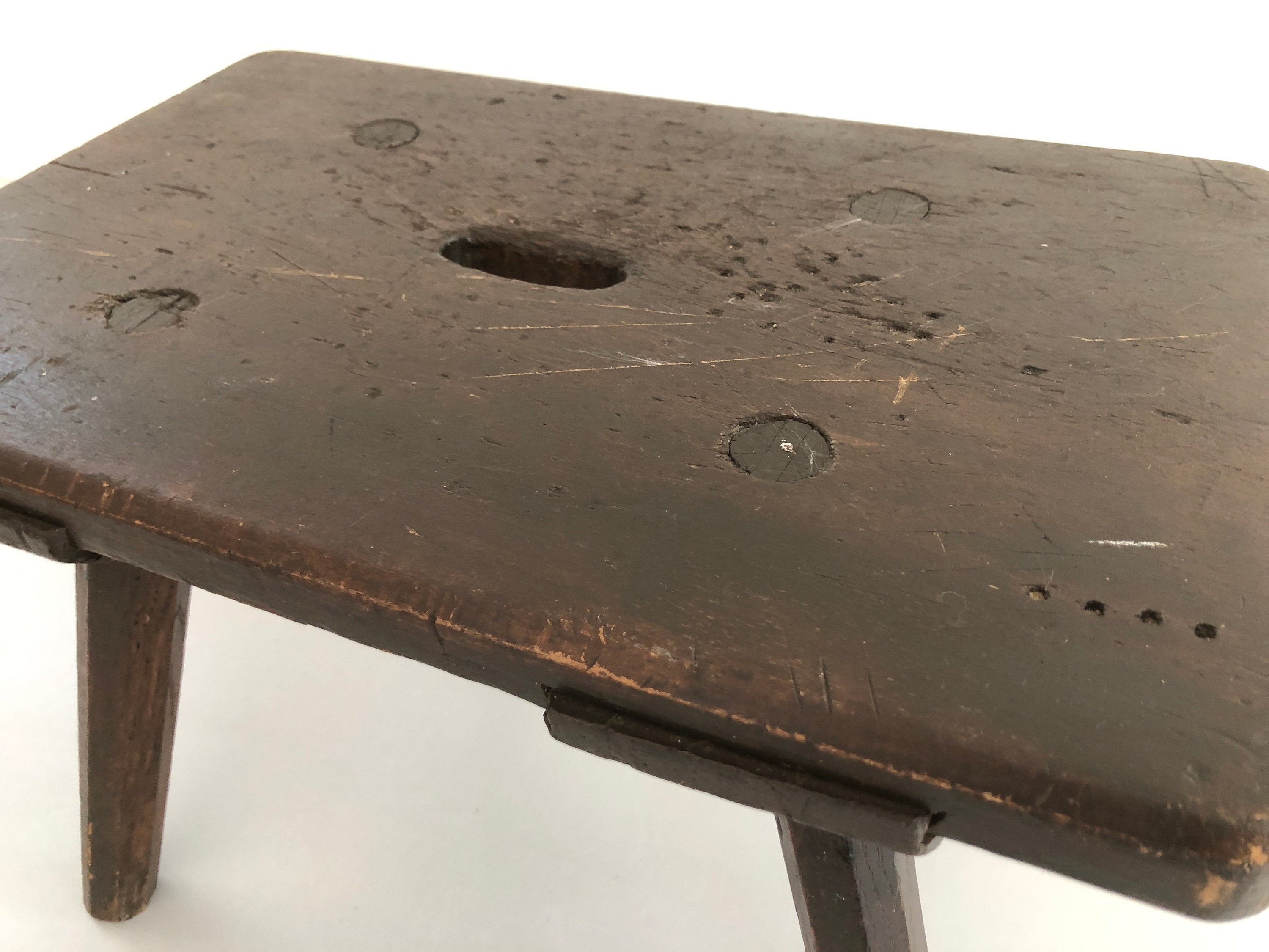 Antique Hand-crafted Worn Wood Low Stool With Signs - Etsy