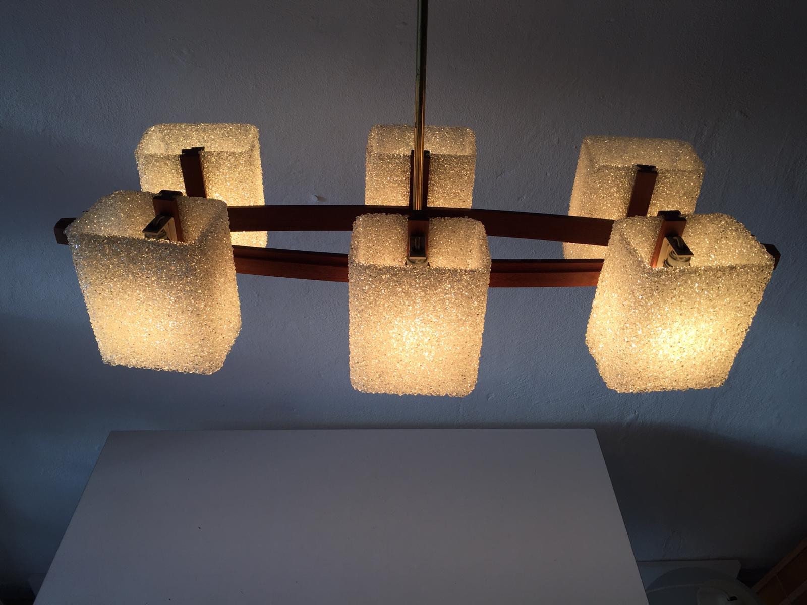 Danish Modern Teak & 6 Resin Shades Chandelier - 1960s Scandinavia - Etsy