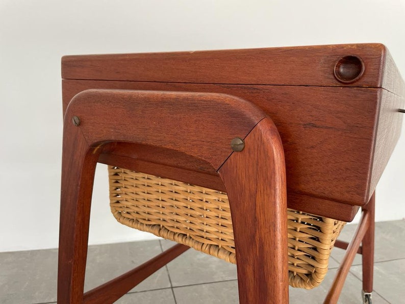 Mid-century Modern Danish Teak Sewing Table With Wicker Basket, 1960s ...